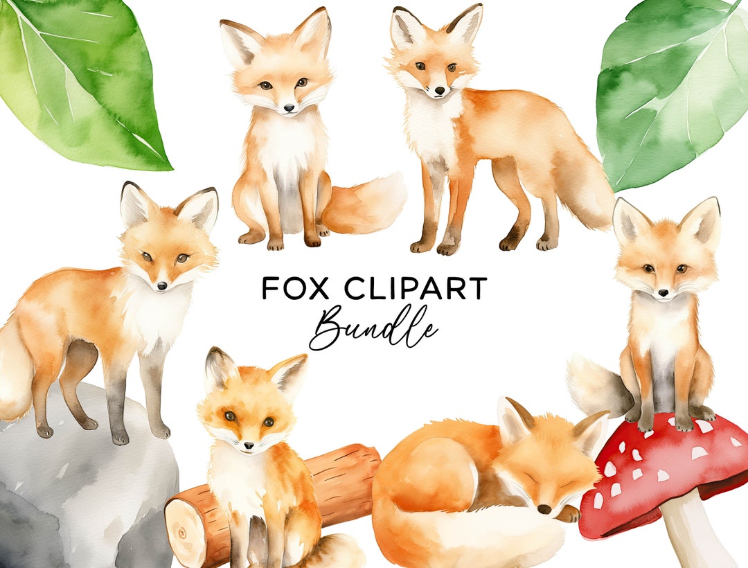Watercolor Fox Clipart Bundle, Woodland Animal Nursery Art PNG ...