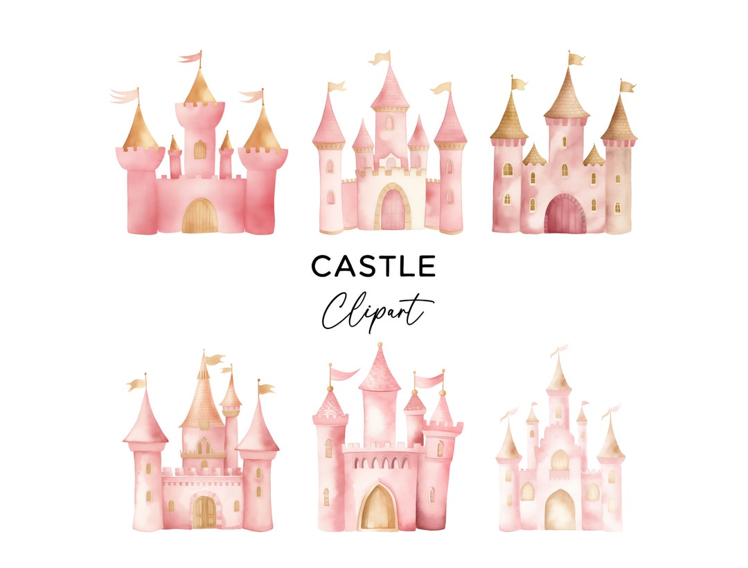 Pink Castle Clipart Bundle, Princess Magical Fairytale Pink Gold Girls ...