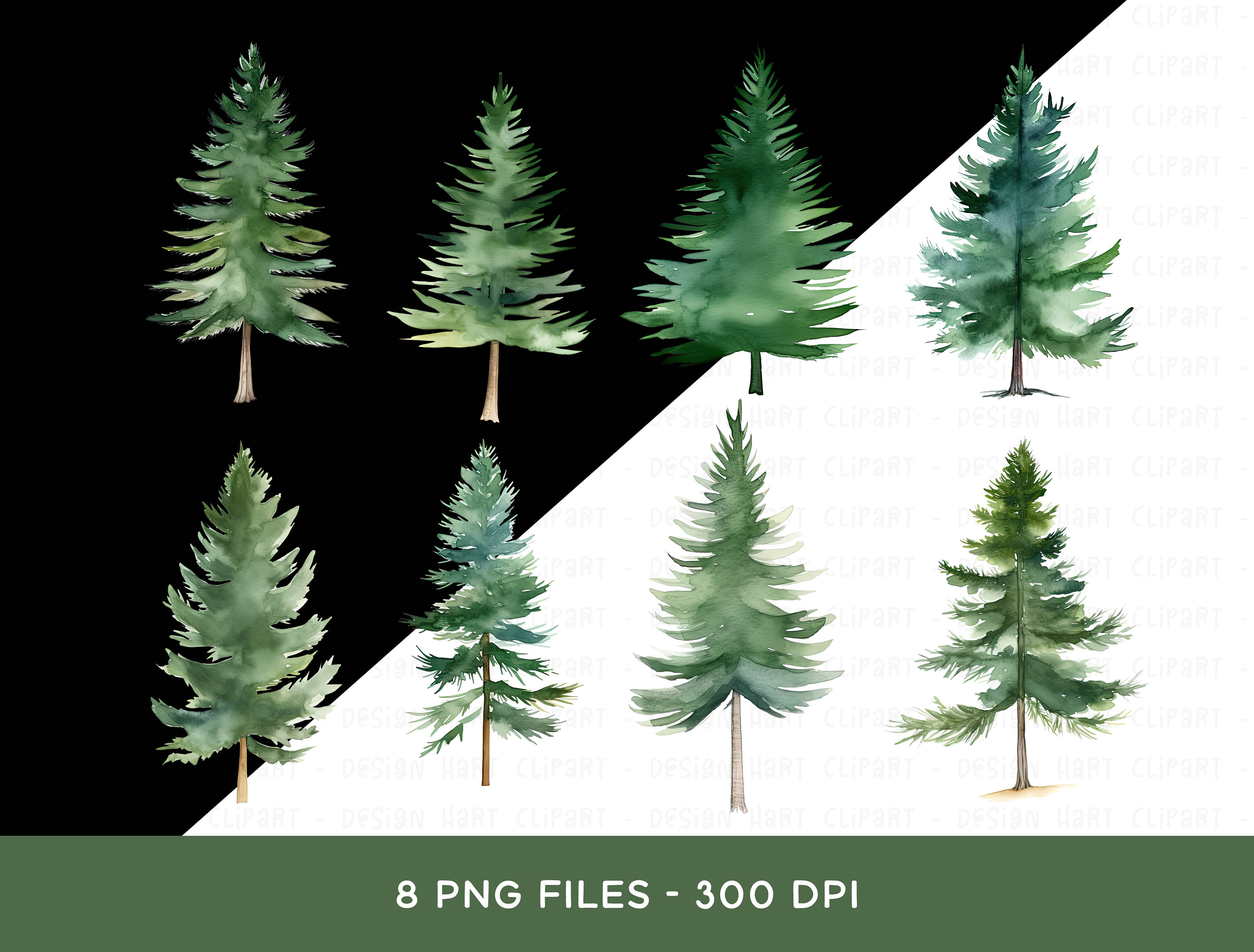 Pine Tree Clipart Bundle, Watercolor Christmas Trees Winter Forest ...