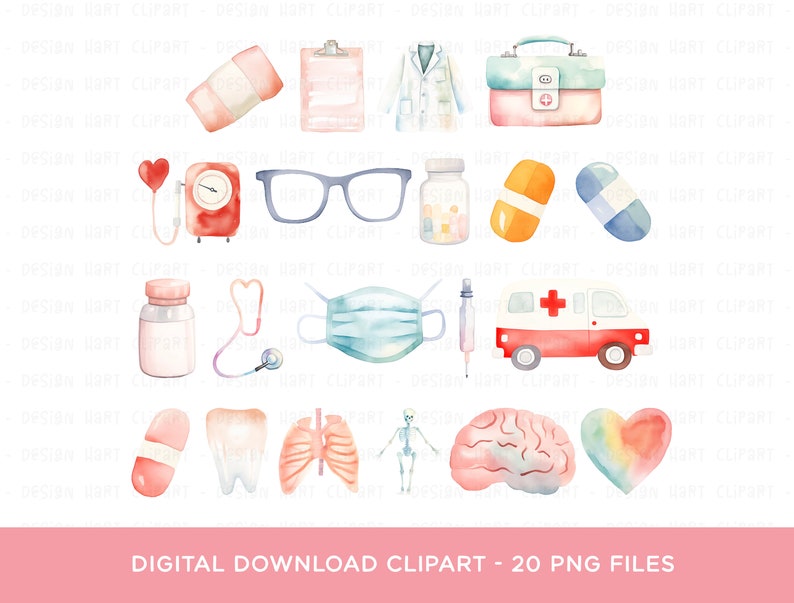 Doctor Clipart Bundle, PNG Digital Download Watercolor Medical Dentist ...