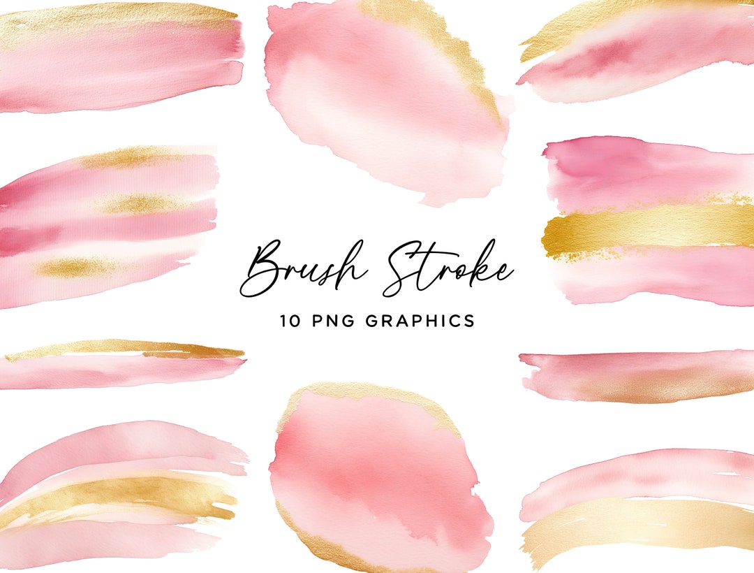 Brush Stroke Clipart Bundle - Watercolor Pastel Light Pink Gold ...