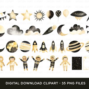 Space Clipart Bundle, Watercolor Astronaut Galaxy Rocket Planet ...