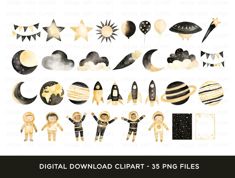 Space Clipart Bundle, Watercolor Astronaut Galaxy Rocket Planet ...