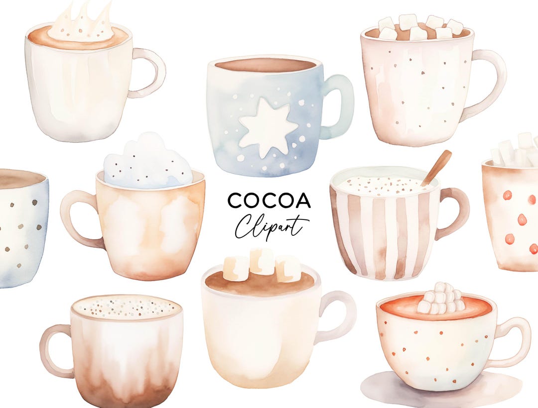 Hot Chocolate Clipart Bundle, PNG Graphics Digital Download Watercolor ...