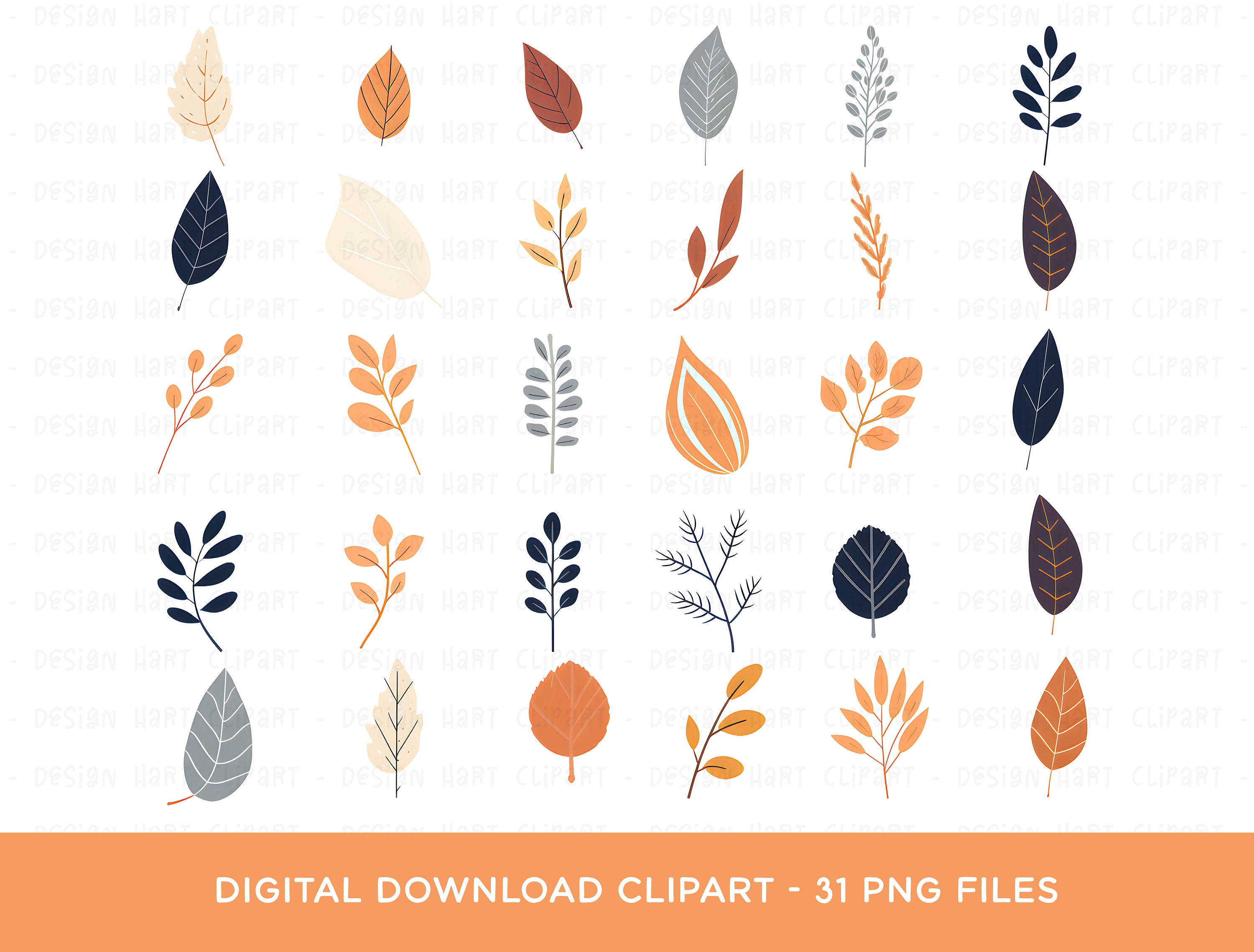 Fall Leaves Clipart Bundle, PNG Commercial Use, Autumn Leaf Graphics ...