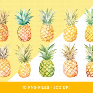 Pineapple Clipart Bundle, Watercolor Tropical Fruit PNG Hand Painted ...
