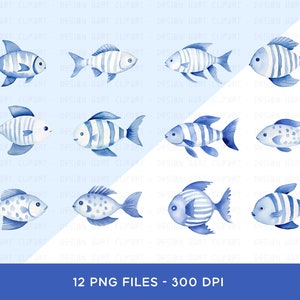 Blue Fish Clipart Bundle - Watercolor Ocean Under the Sea Beach Clip ...