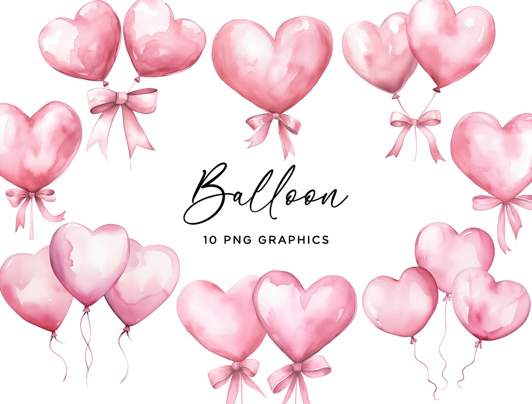 Heart Balloon Clipart Bundle - Watercolor Pink Pastel Love Heart ...