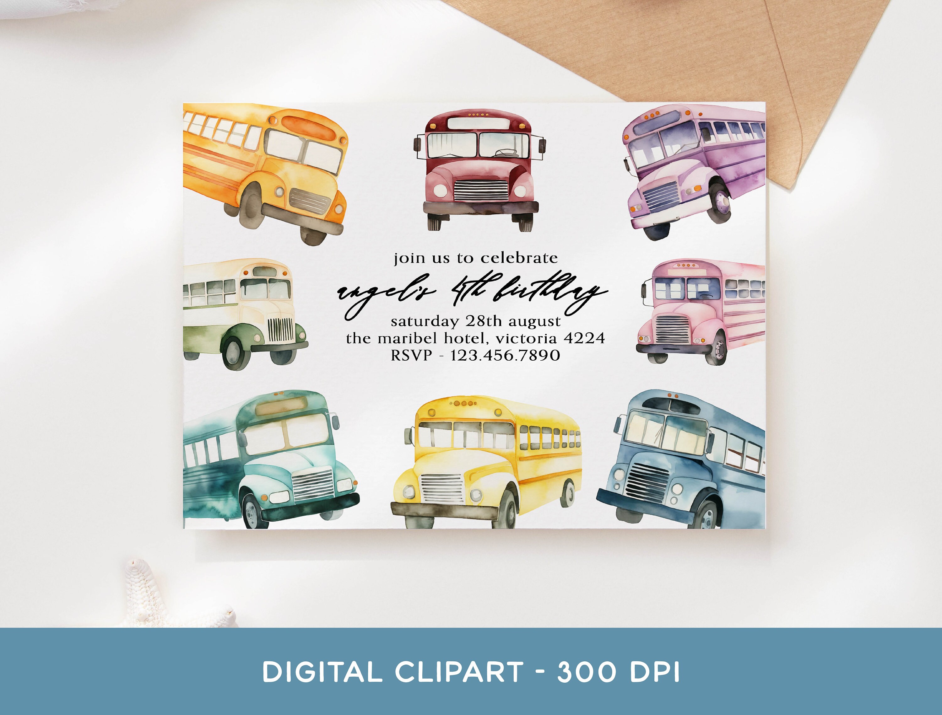 School Bus Clipart Bundle Watercolor Colorful Pastel PNG Vehicles for ...