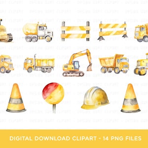 Construction Clipart Bundle, Vehicles Watercolor Digger Excavator Dump ...