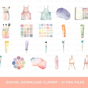 Artist Clipart Bundle - Watercolor Art Class Paintbrush Easel Canvas ...
