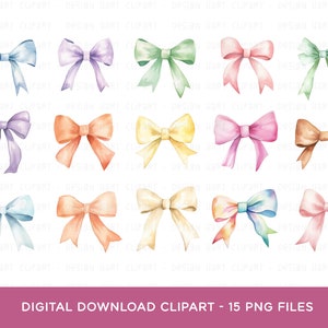 Bow Clipart Bundle - Colorful Watercolor Pastel Rainbow Hand Painted ...