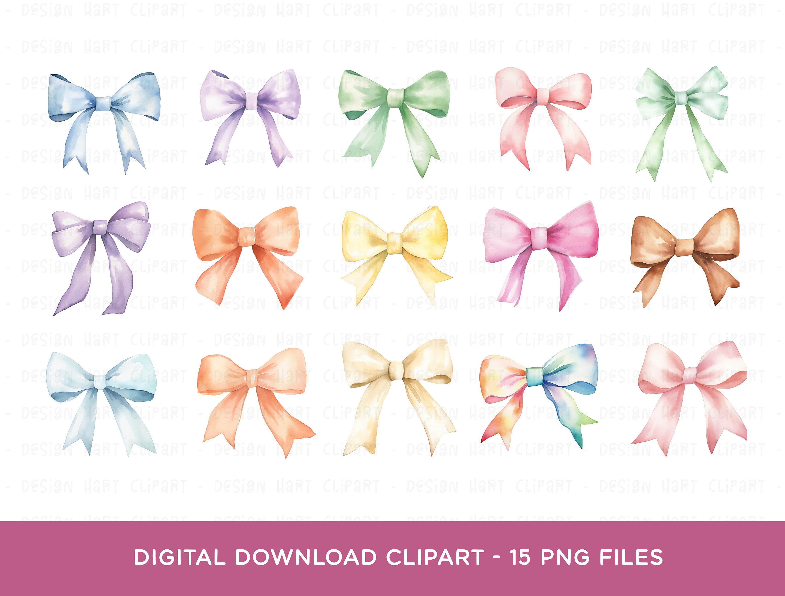 Bow Clipart Bundle - Colorful Watercolor Pastel Rainbow Hand Painted ...