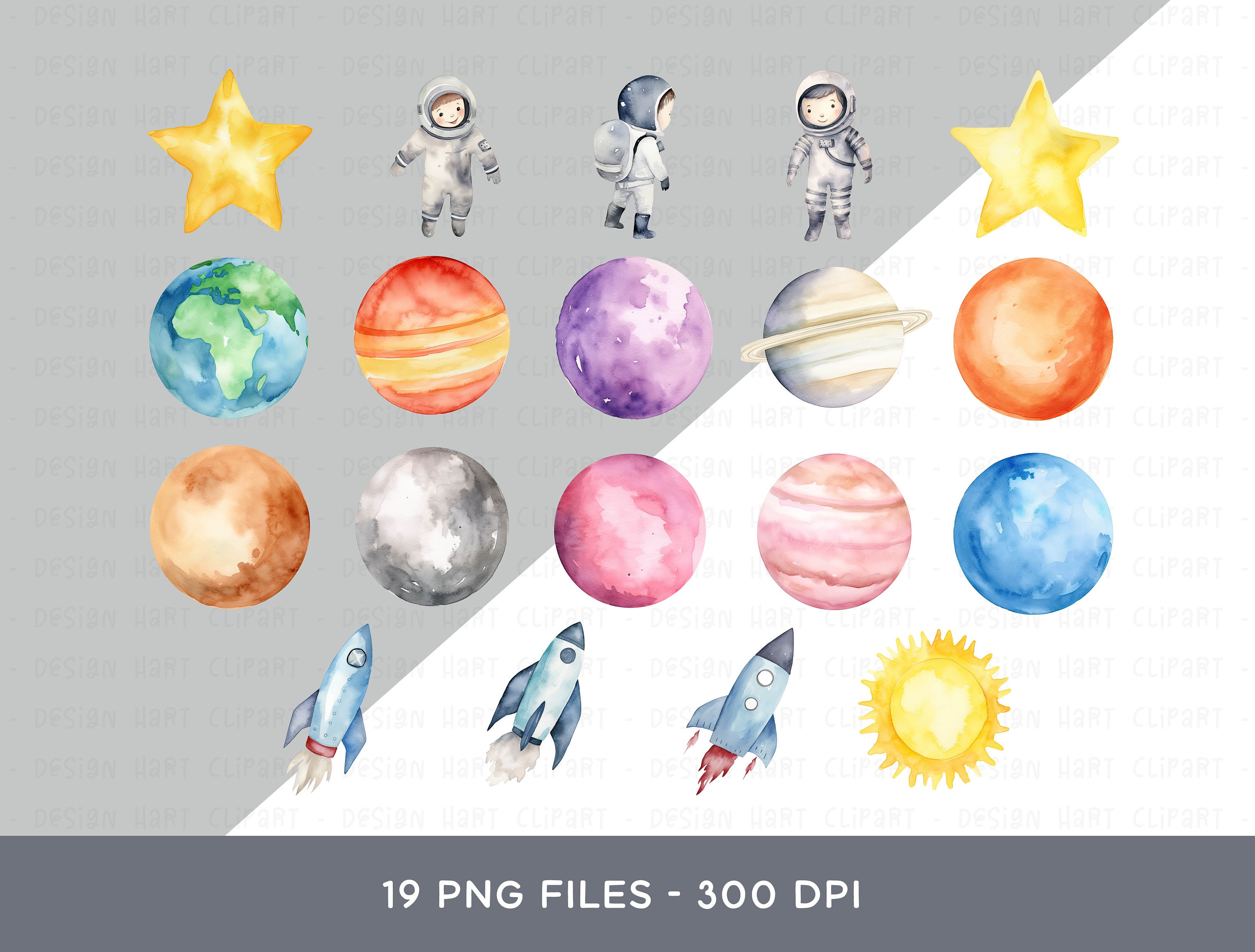 Astronaut Clipart Bundle, Watercolor PNG Graphics, Digital Download ...