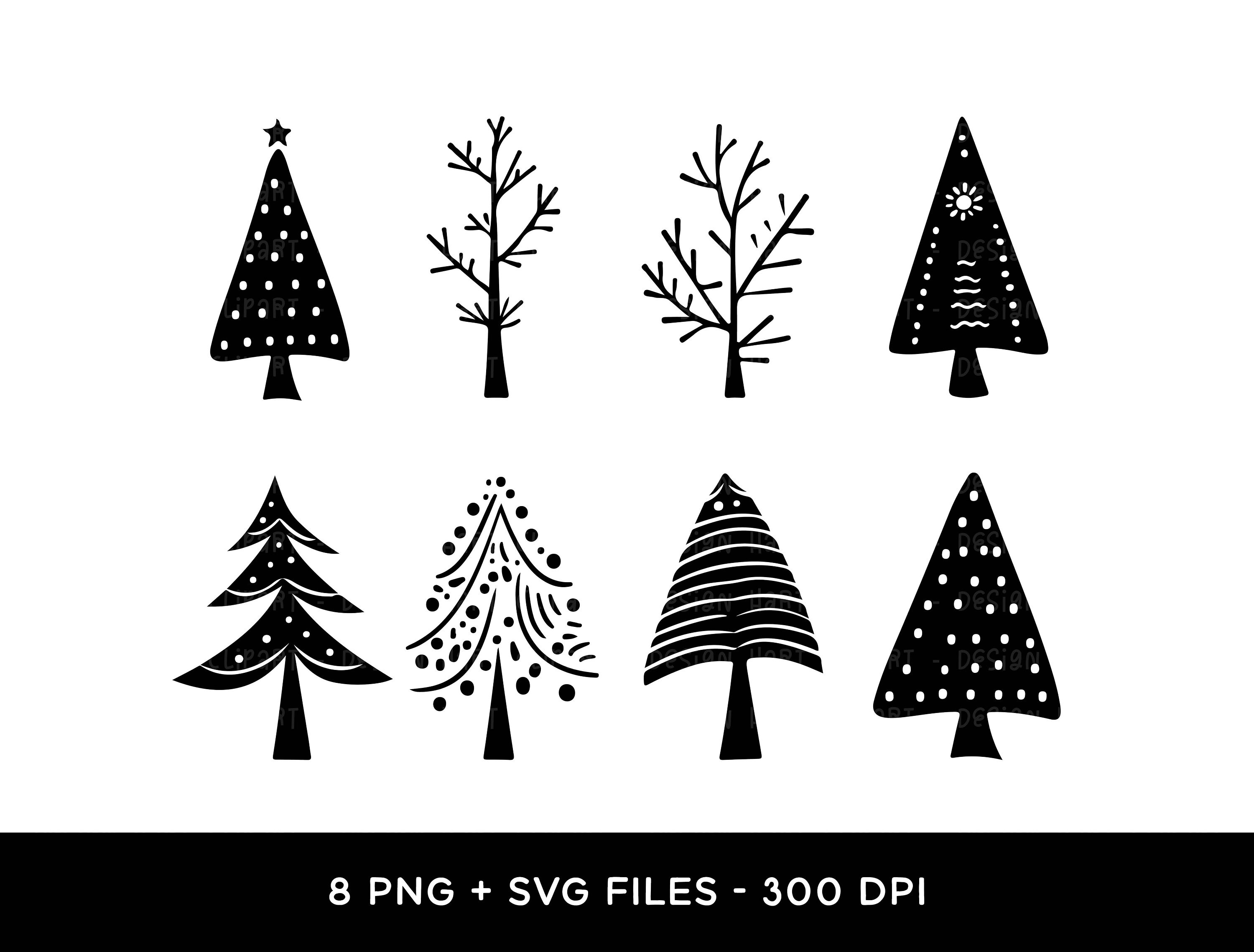 Christmas Tree Clipart Bundle, PNG SVG Black & White Silhouettes ...