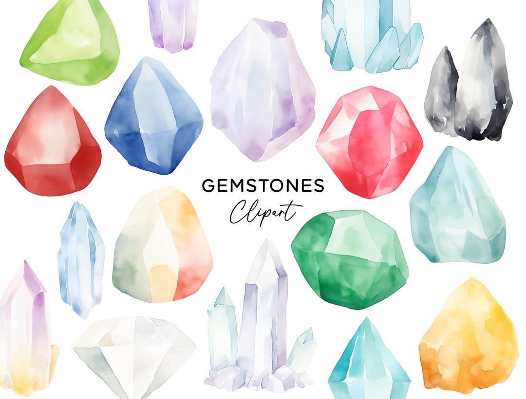 Gems Clipart Bundle Set, PNG Graphic Digital Download Watercolor ...