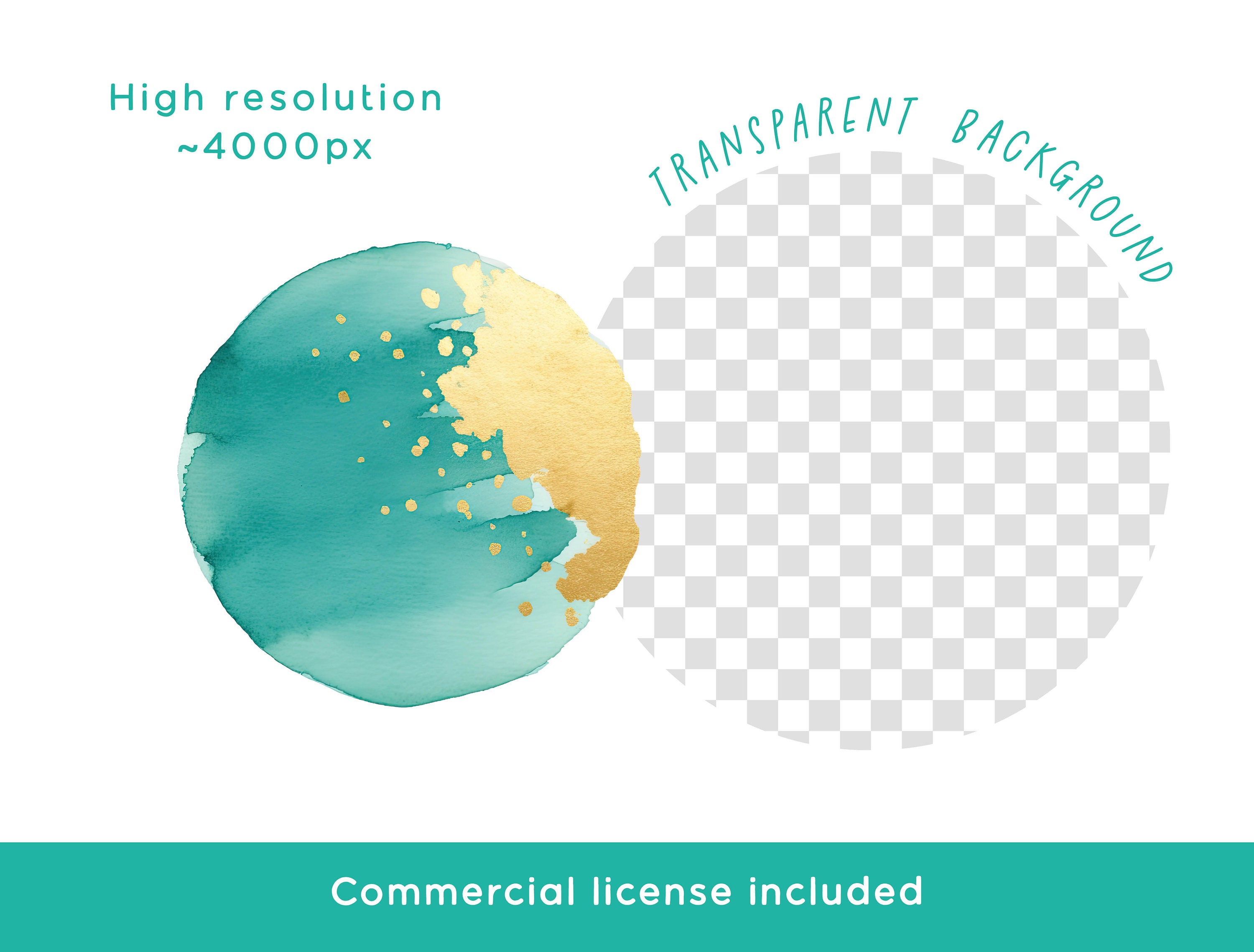 Brush Stroke Clipart Bundle Watercolor Turquoise & Gold Foil Smudge ...