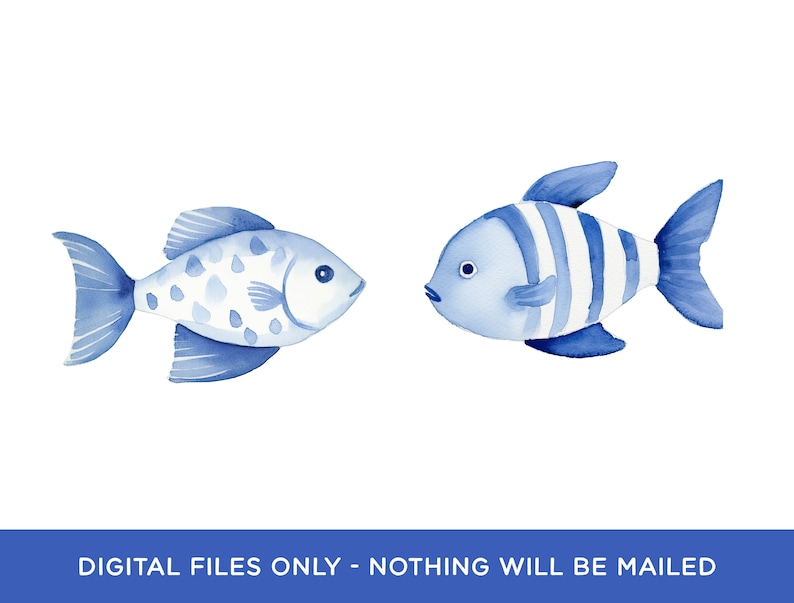 Blue Fish Clipart Bundle Watercolor Ocean Under the Sea Beach Clip Art ...