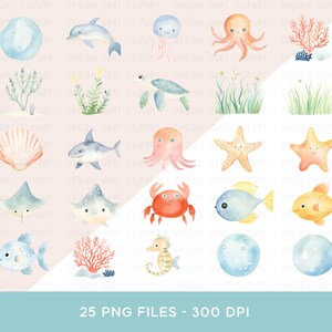 Ocean Clipart Bundle, PNG Graphic Digital Download Watercolor Under Sea ...
