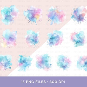 Watercolor Clipart Bundle - Pink Blue Purple Brush Stroke Splash Smudge ...