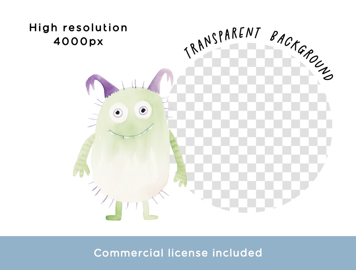 Monster Clipart Bundle Watercolor Cute Smiling Happy Monsters Emotions ...