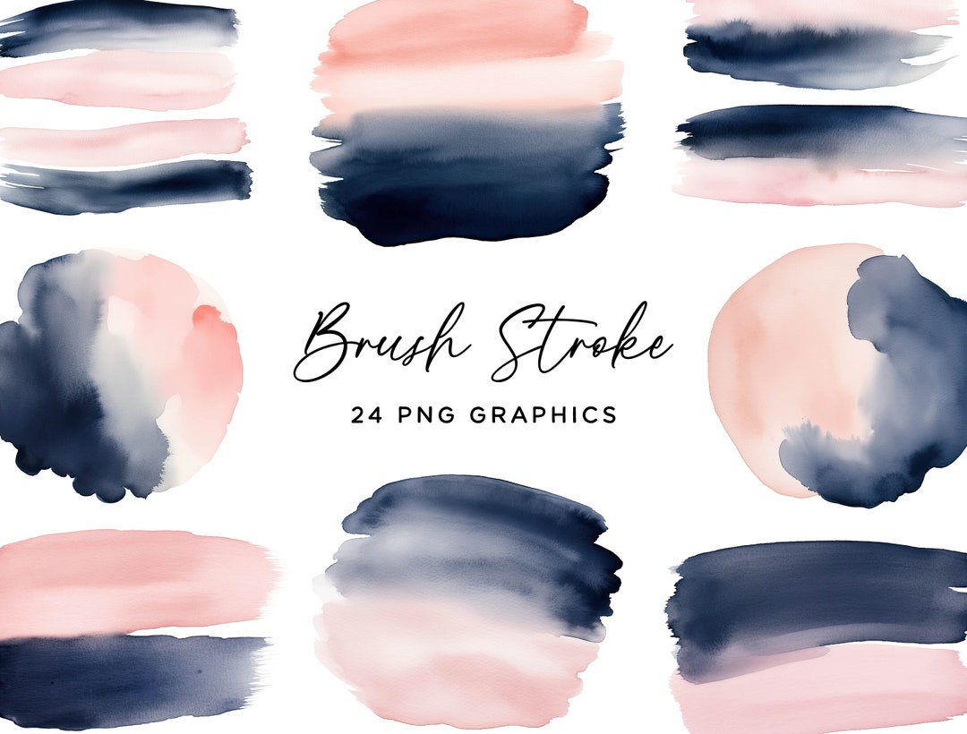 Brush Stroke Clipart Bundle - Watercolor Blush Pink Navy Blue Smudge ...