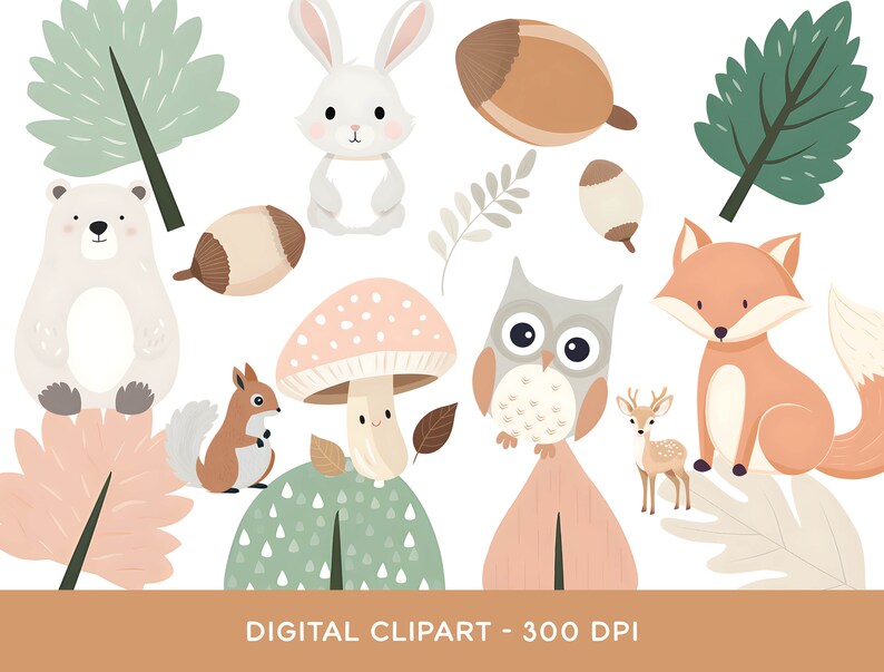 Woodland Animal Clipart Bundle, PNG Graphics Digital Download ...