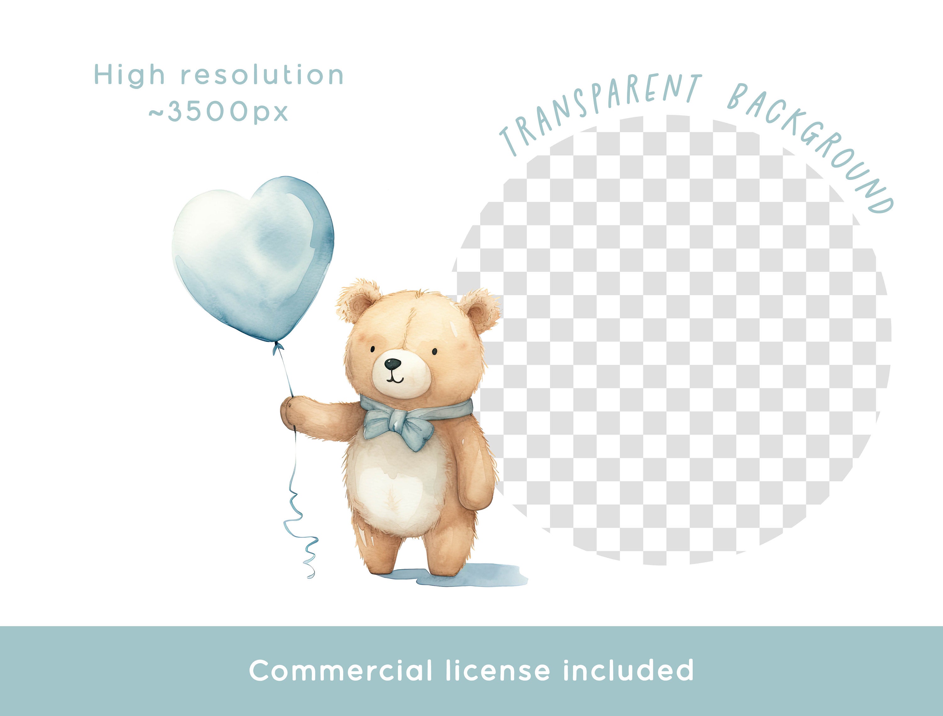 Teddy Bear Clipart Baby Boy Watercolor PNG Commercial Use for - Etsy ...