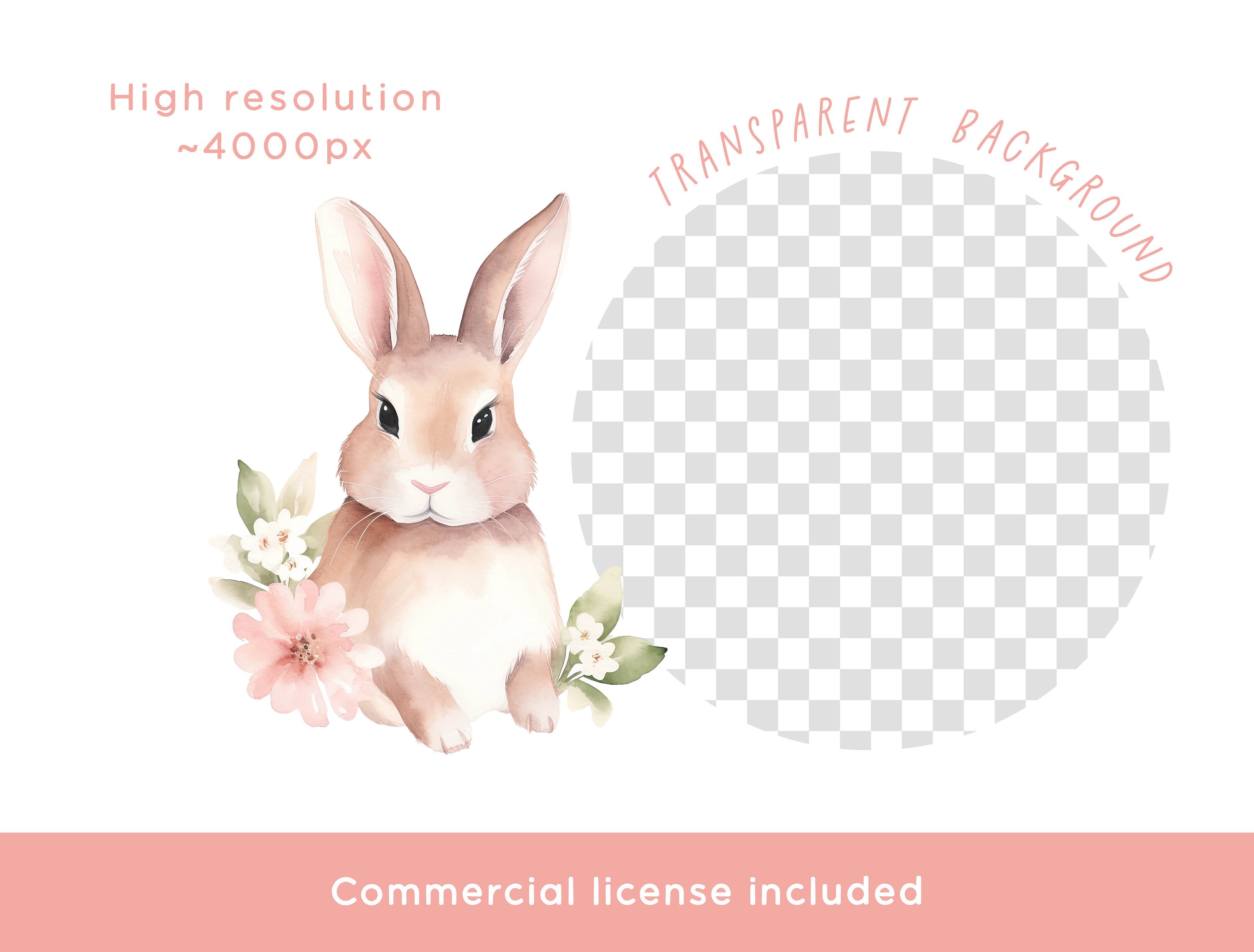 Floral Bunny Clipart Bundle, Watercolor Spring Rabbit Graphics Easter ...