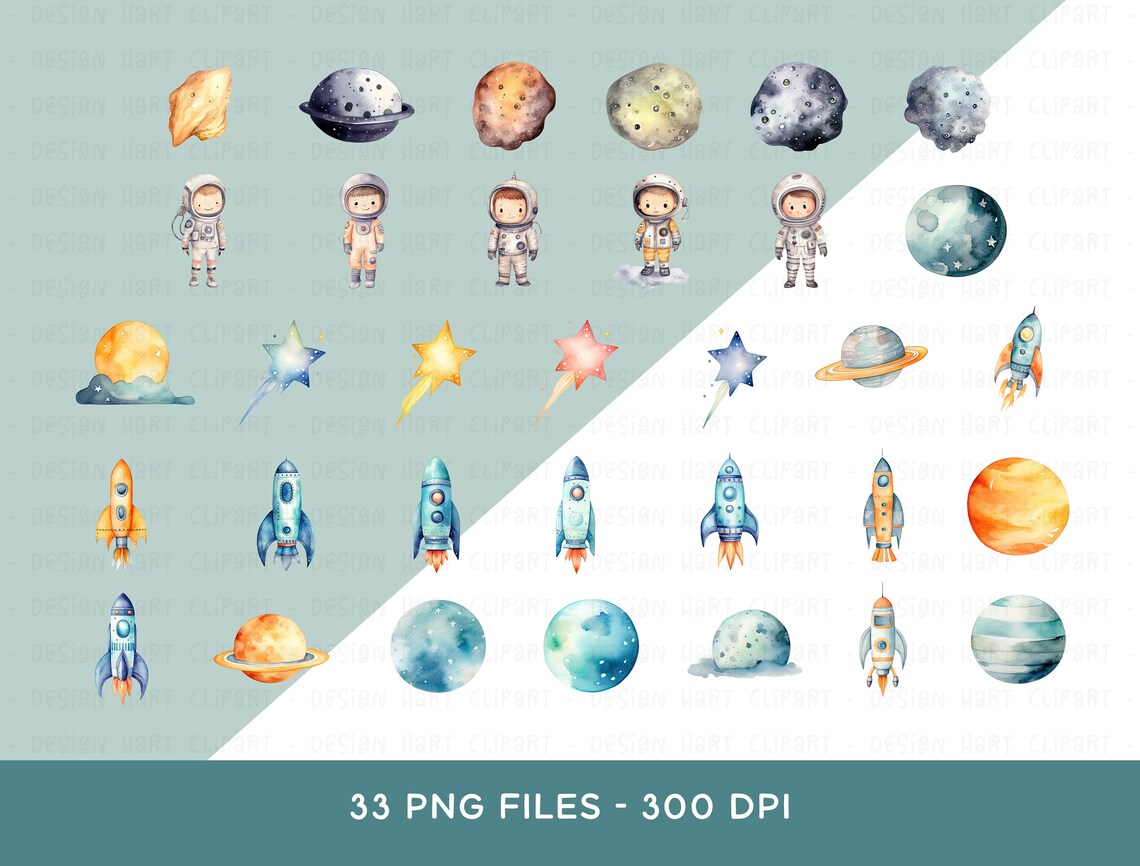 Astronaut Clipart Bundle, Watercolor PNG Graphics, Digital Download ...