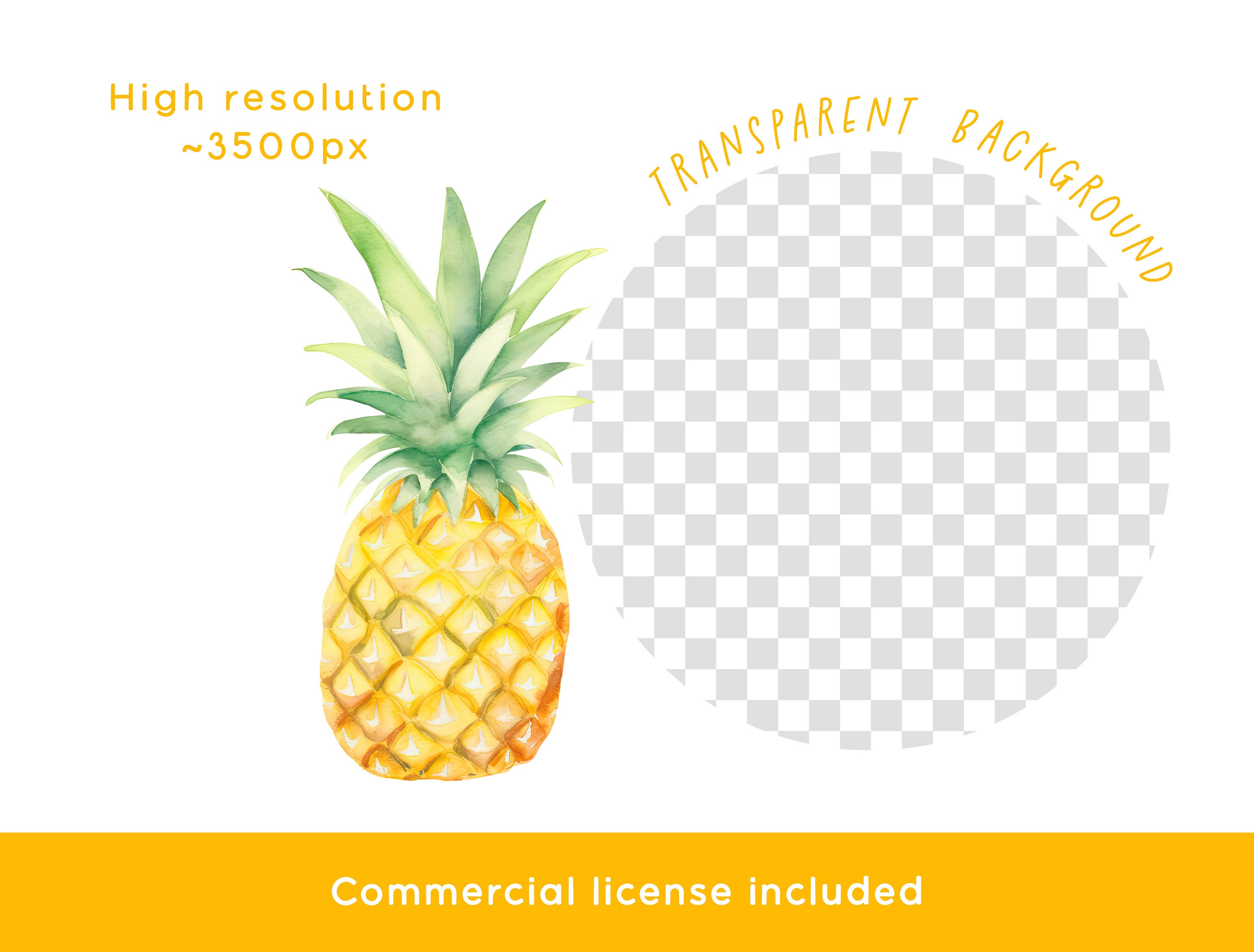Pineapple Clipart Bundle, Watercolor Tropical Fruit PNG Hand Painted ...