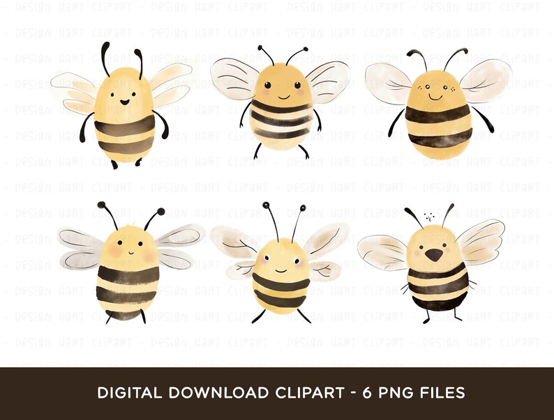Bumble Bee Clipart Bundle Set, Watercolor Pastel Boho Bee PNG Graphics ...