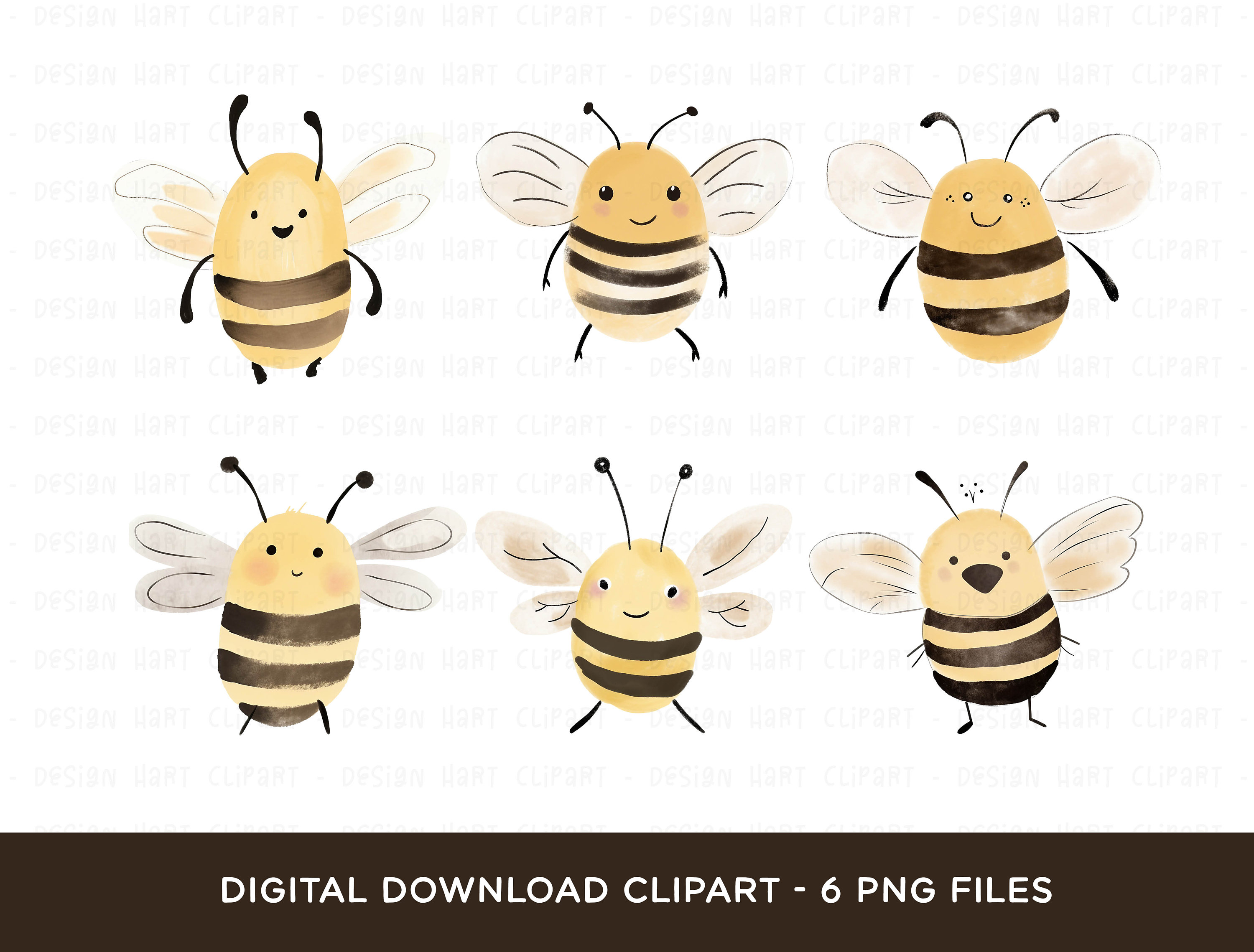 Bumble Bee Clipart Bundle Set, Watercolor Pastel Boho Bee PNG Graphics ...