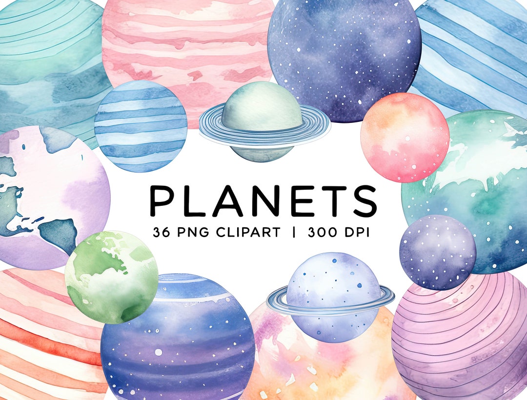 Planets Clipart Bundle, Watercolor Pastel Galaxy Solar System PNG ...