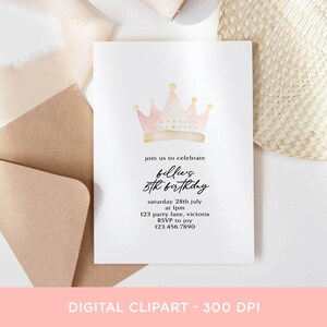 Crowns Clipart Bundle, Watercolor Pink Princess Crowns Rainbow Pink ...