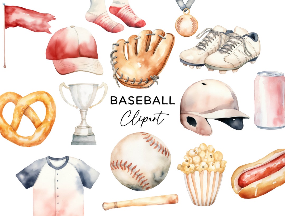 Baseball Clipart Bundle, Sport Baseball Watercolor PNG Ball Glove Bat ...