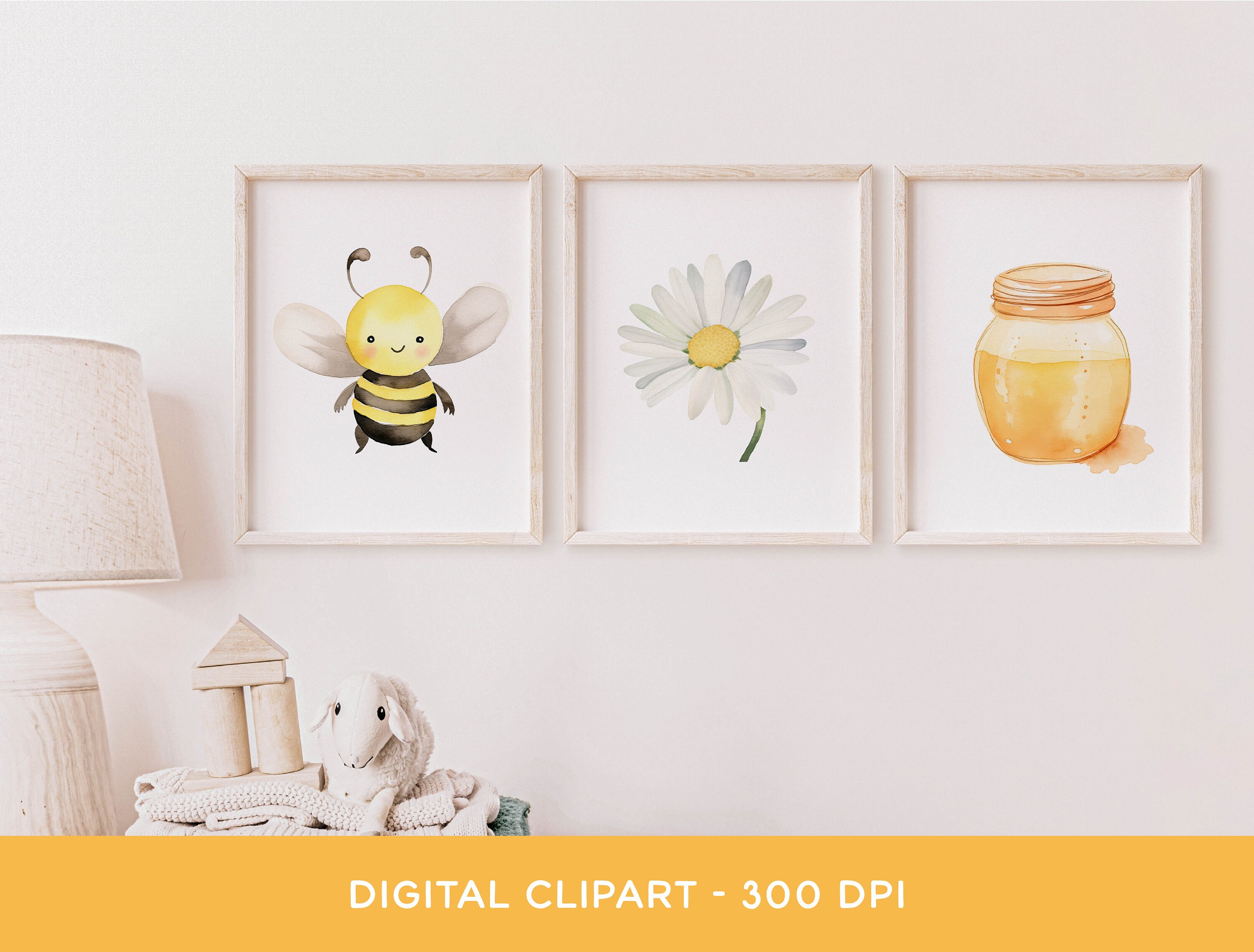 Bee Clipart Bundle, Watercolor Bumble Bee Honeycomb Clip Art PNG ...