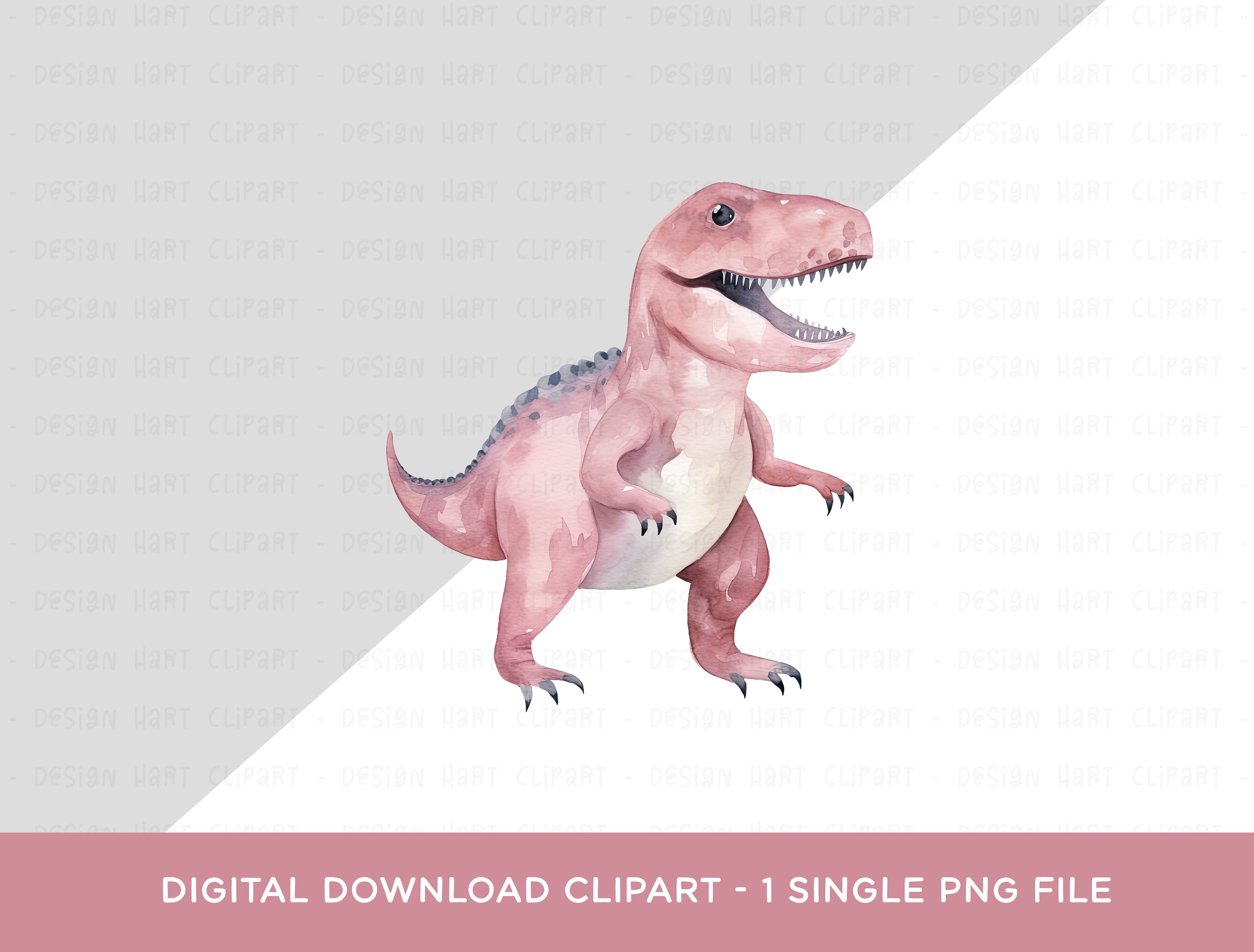 Pink Dinosaur Clipart - Watercolor T-rex for Girls, PNG Graphic Digital ...
