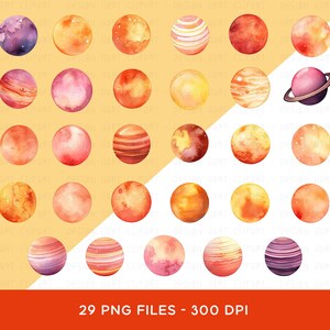 Watercolor Planets Clipart Bundle, Galaxy Space Graphics PNG Digital ...