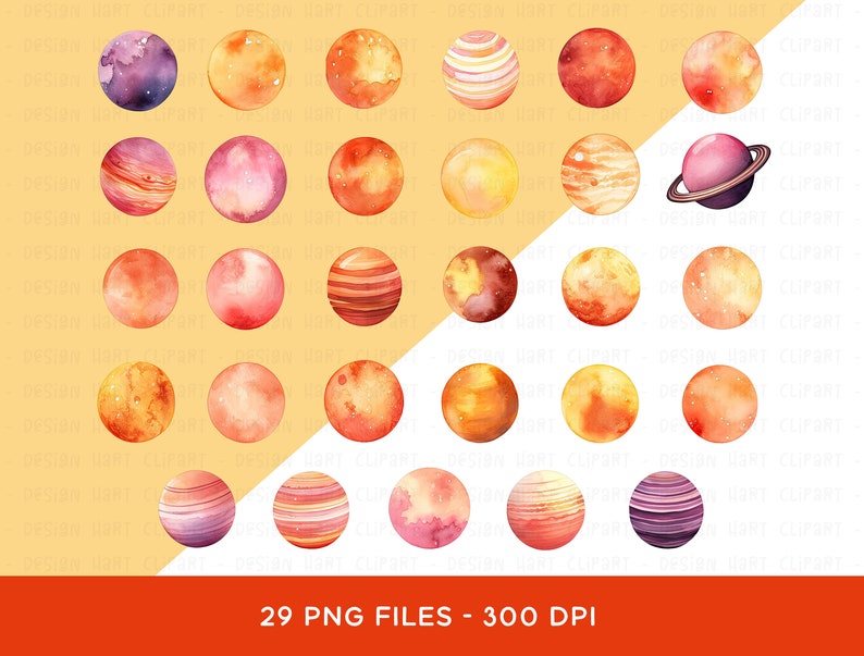 Watercolor Planets Clipart Bundle, Galaxy Space Graphics PNG Digital ...