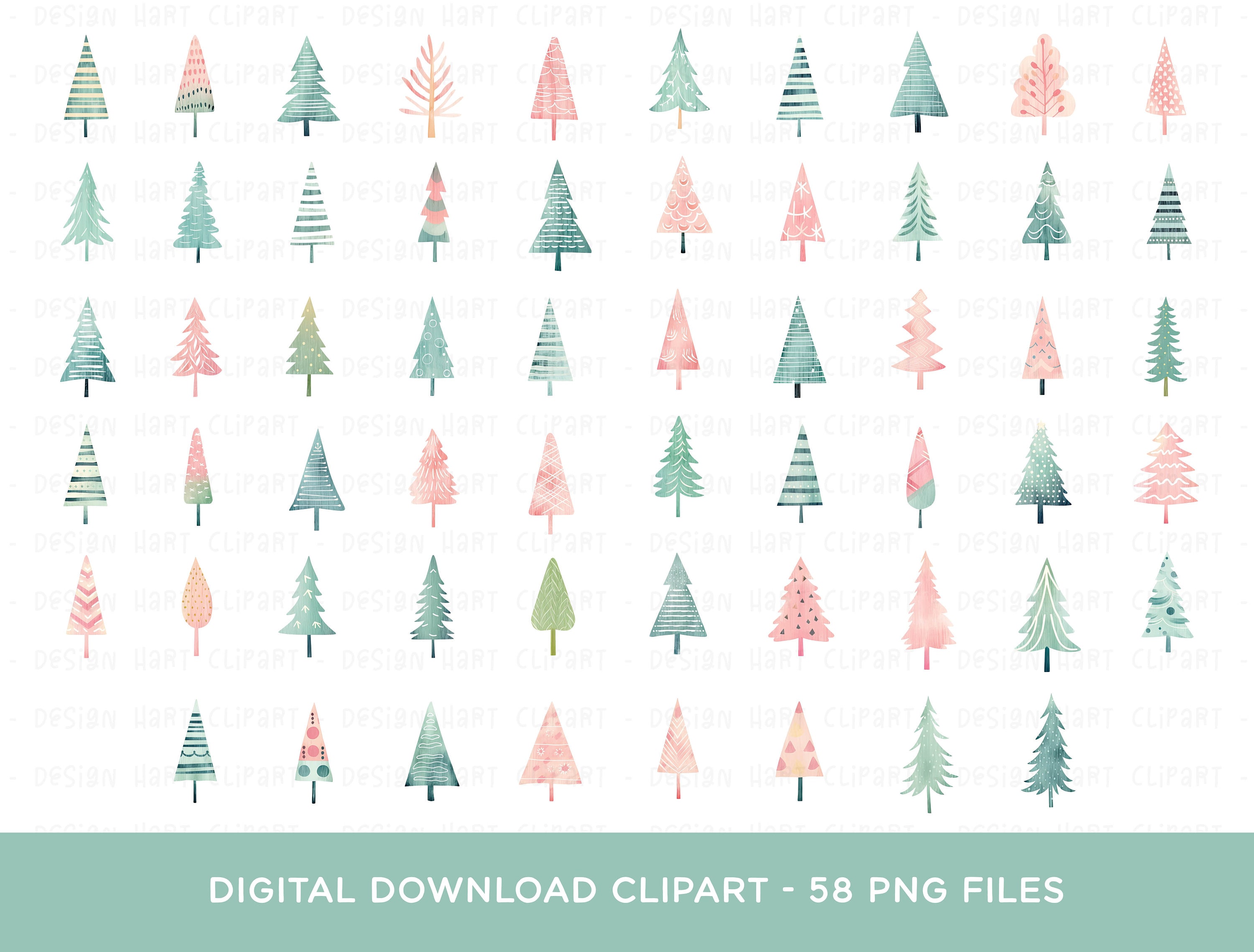 Pastel Christmas Tree Clipart Bundle, Modern Paper Trees in Pink Blue ...
