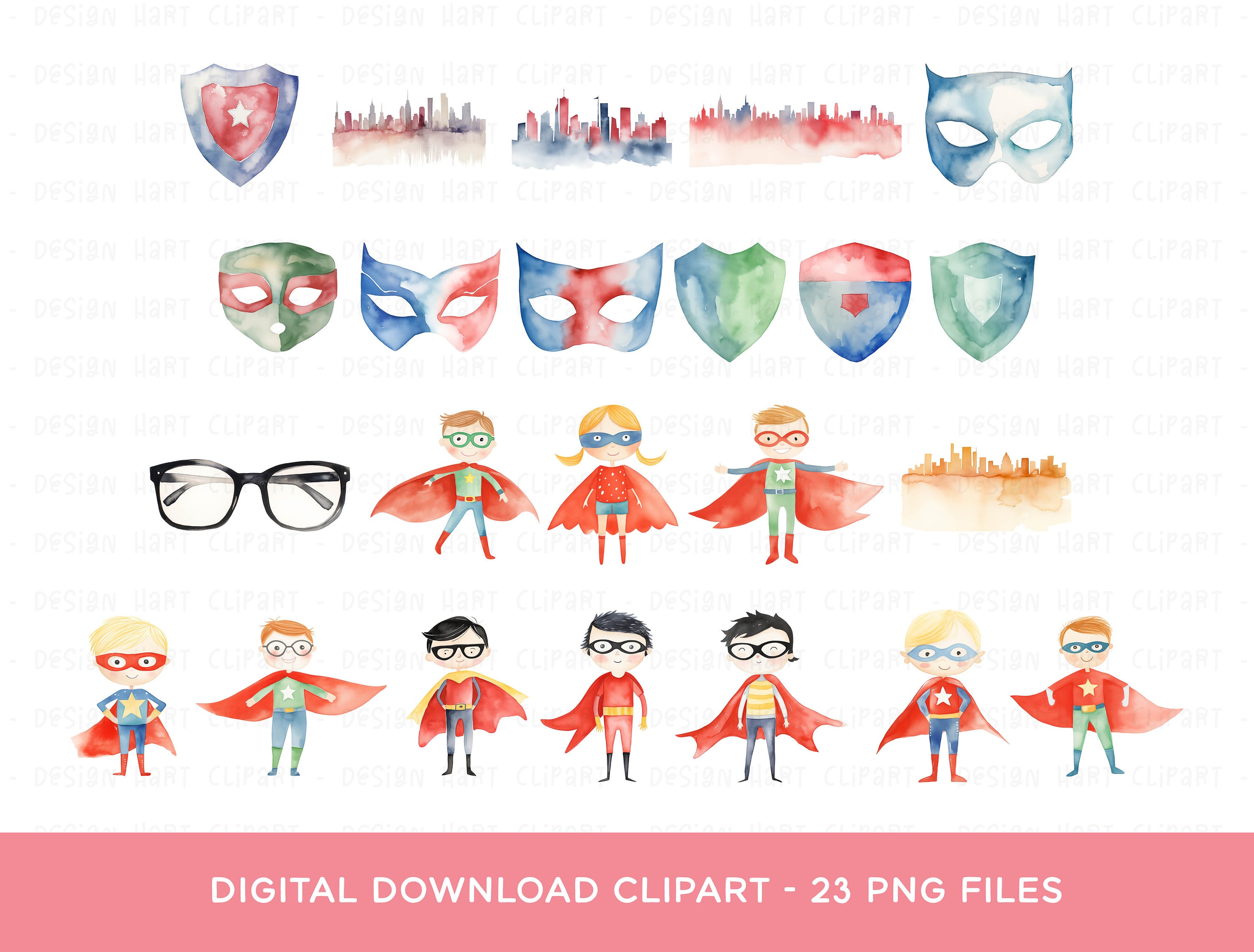 Superhero Clipart Bundle, Watercolor Superheroes PNG Sublimation ...