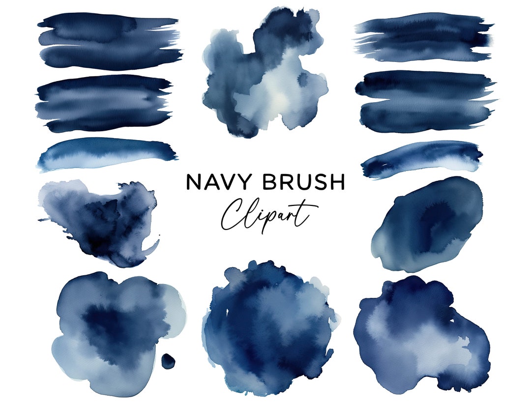 Brush Stroke Clipart Bundle - Watercolor Dark Navy Blue Smudge Stain ...