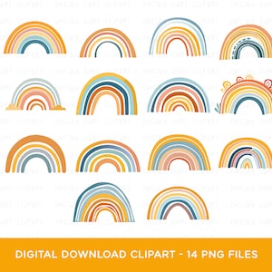 Rainbow Clipart Bundle, Boho Kids Rainbow Icons, Colorful PNG Graphics ...