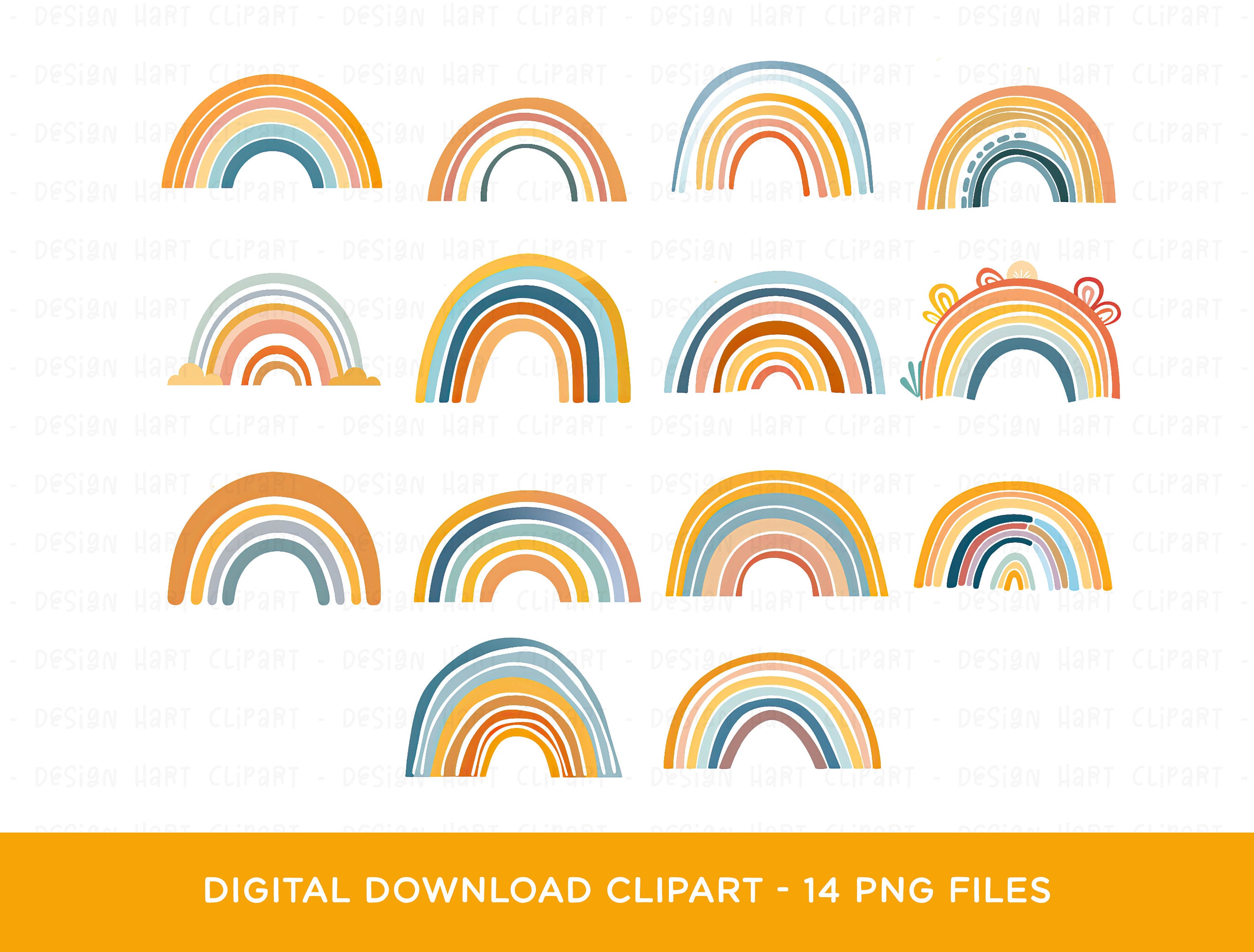 Rainbow Clipart Bundle Boho Kids Rainbow Icons Colorful PNG - Etsy