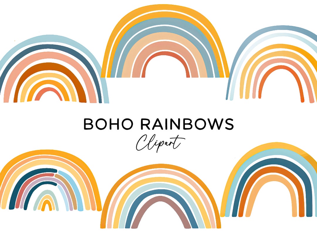 Rainbow Clipart Bundle, Boho Kids Rainbow Icons, Colorful PNG Graphics ...