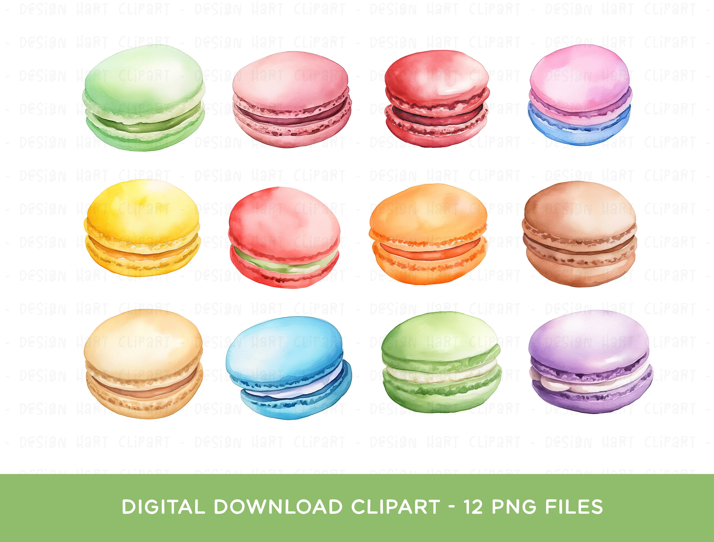 Macaron Clipart Bundle Set, Watercolor Macarons PNG, Sublimation ...