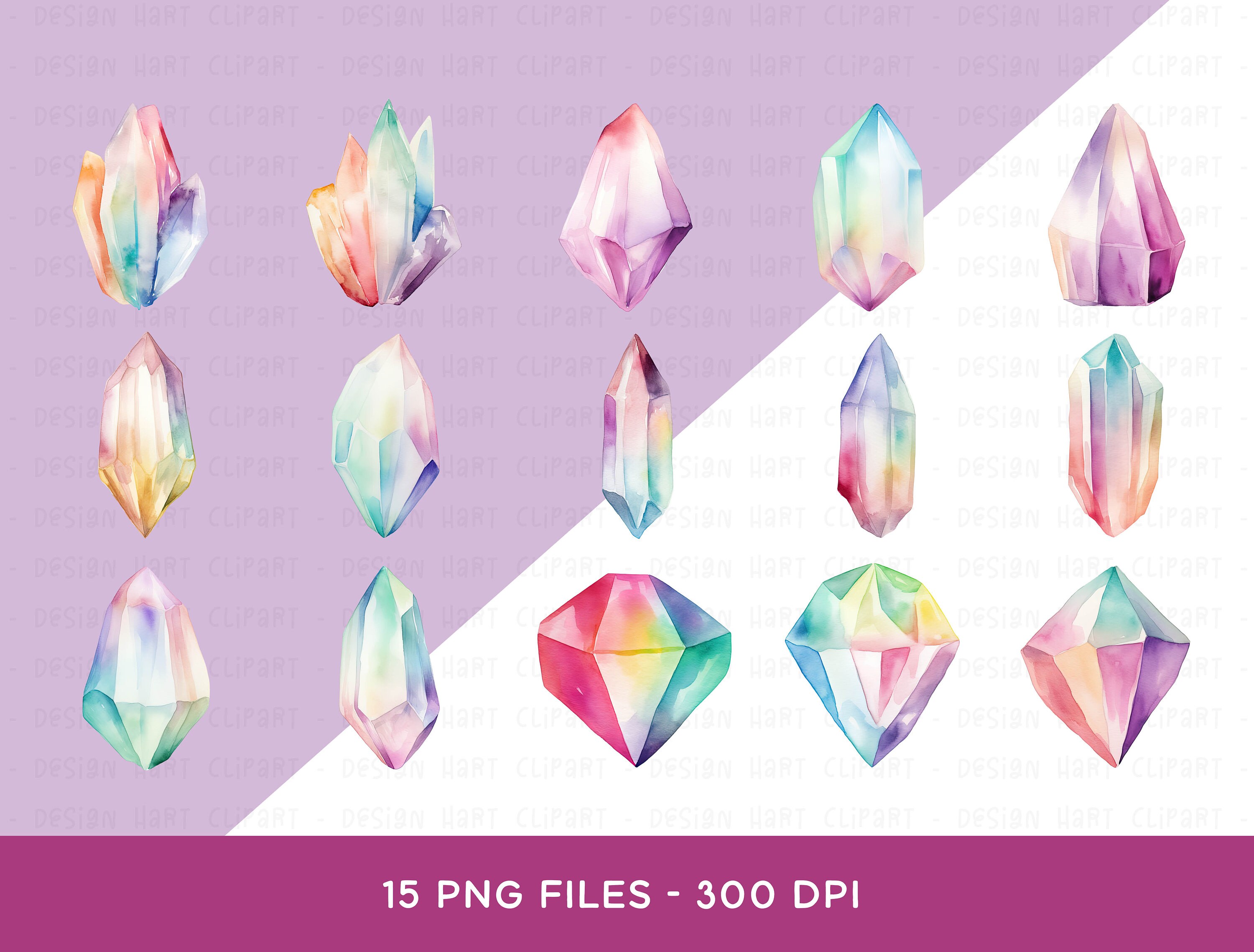 Crystal Clipart Bundle Watercolor Rainbow Gem Jewel Diamond - Etsy