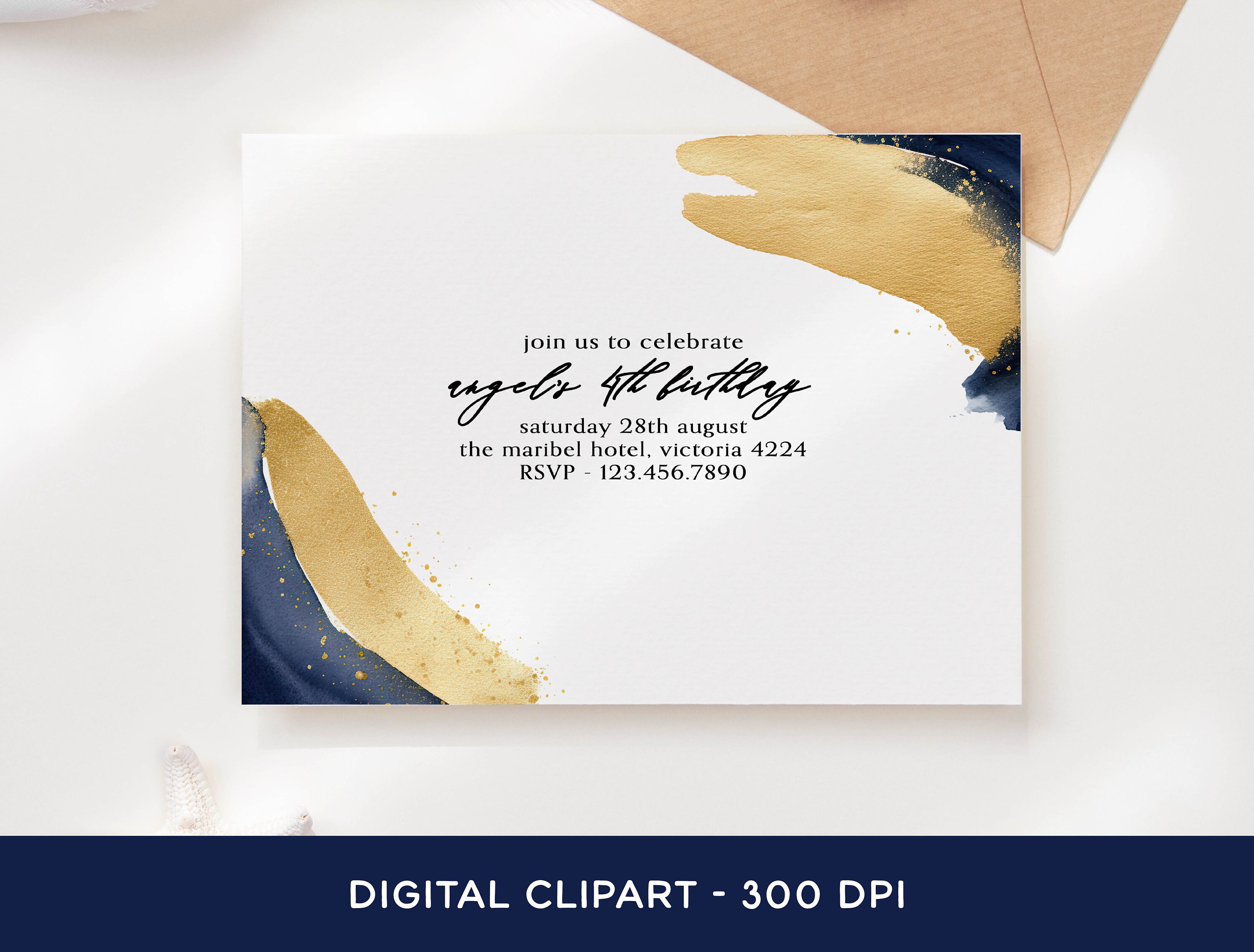 Brush Stroke Clipart Bundle Watercolor Navy Blue & Gold Foil Smudge ...