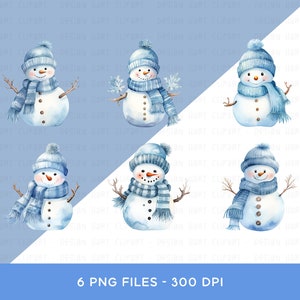 Snowman Clipart Bundle, Watercolor Blue Scarf Winter Holiday Christmas ...